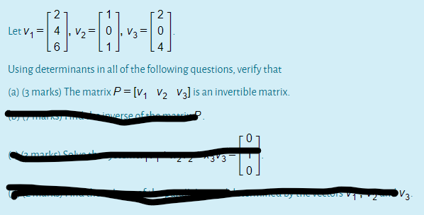 Solved 2 2 0 Let V1 = V2 V3 Using determinants in all of the | Chegg.com