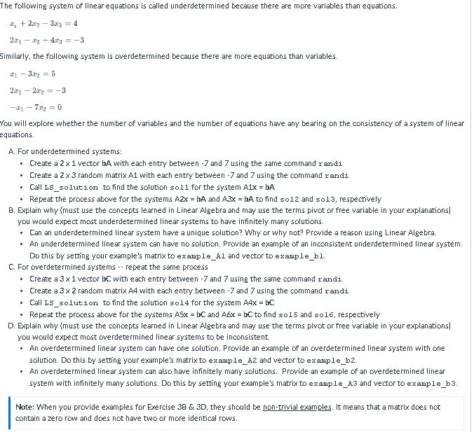 Solved All in MATLAB: The following system of linear | Chegg.com