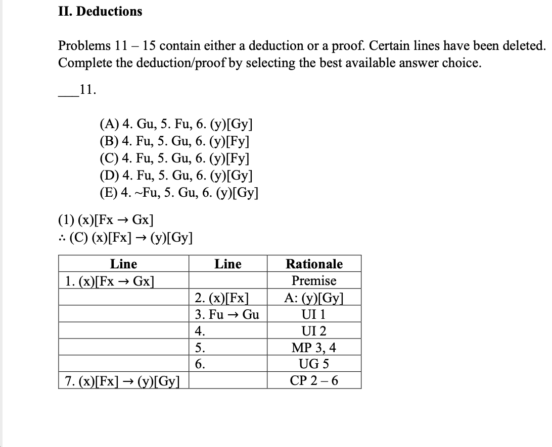 Solved II. Deductions Problems 11 – 15 contain either a | Chegg.com