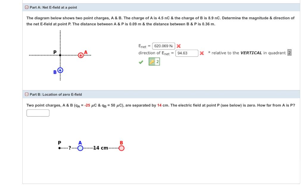 Solved Part A: Net E-field at a point The diagram below | Chegg.com