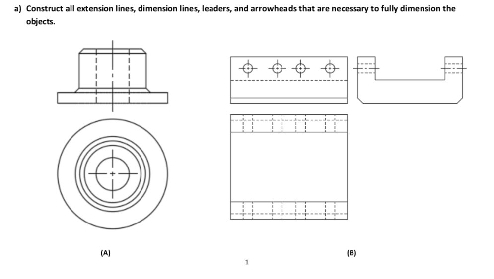 Solved a) Construct all extension lines, dimension lines, | Chegg.com