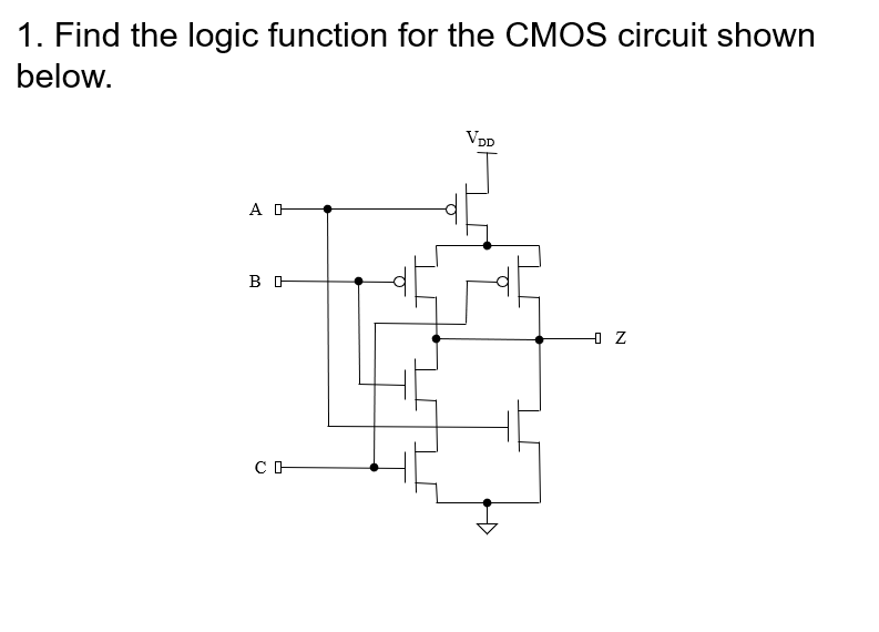 Solved 1. Find the logic function for the CMOS circuit shown | Chegg.com