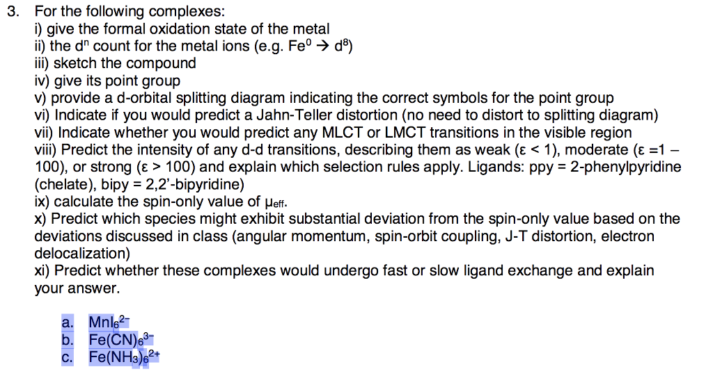 Solved For the following complexes: ) give the formal | Chegg.com