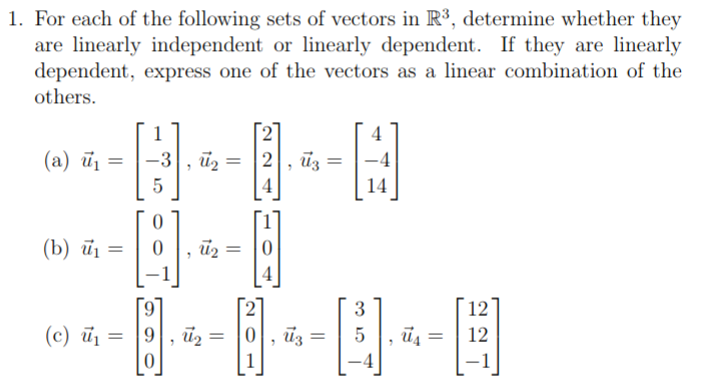Solved 1. For each of the following sets of vectors in R3, | Chegg.com