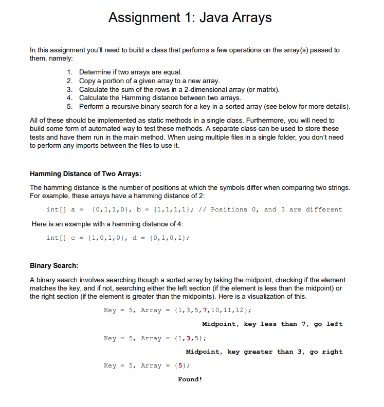 Solved Assignment 1: Java Arrays In this assignment you'll | Chegg.com
