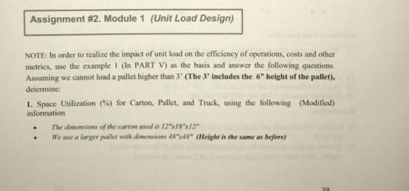 Assignment #2. Module 1 (Unit Load Design) NOTE: In | Chegg.com