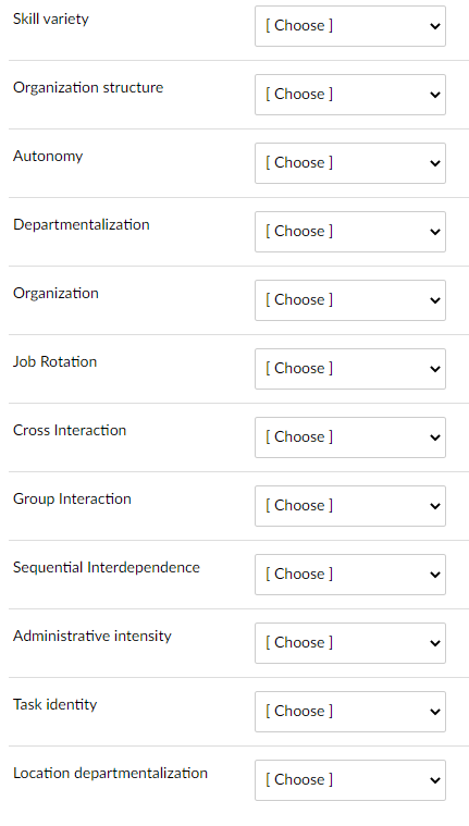 Solved Skill variety [Choose ] Organization structure | Chegg.com