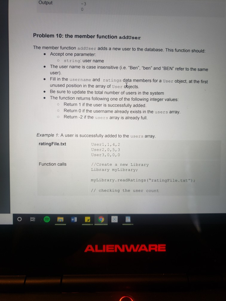 Output TO Problem 10: the member function addUser The | Chegg.com