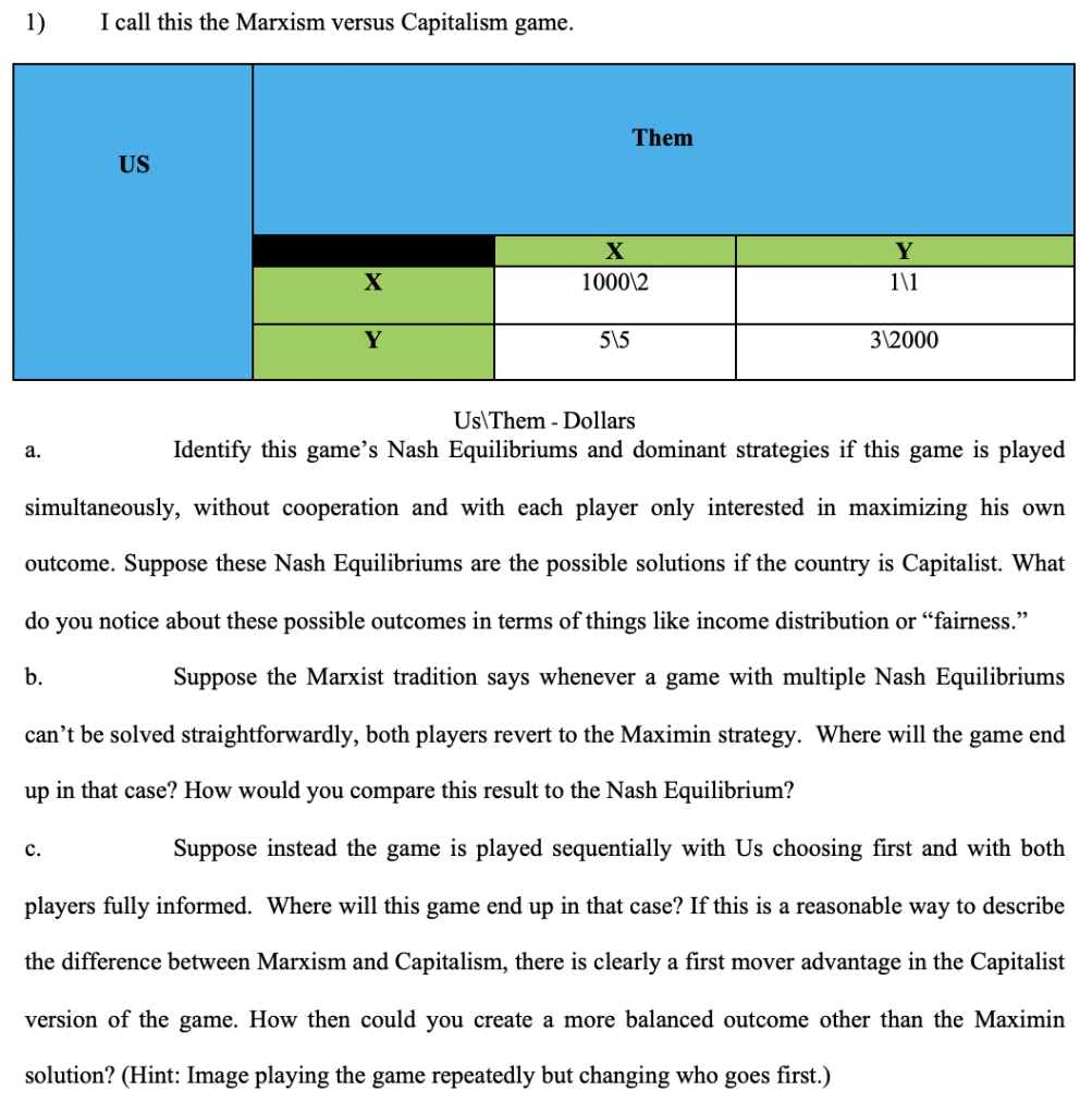 1) I call this the Marxism versus Capitalism game. | Chegg.com