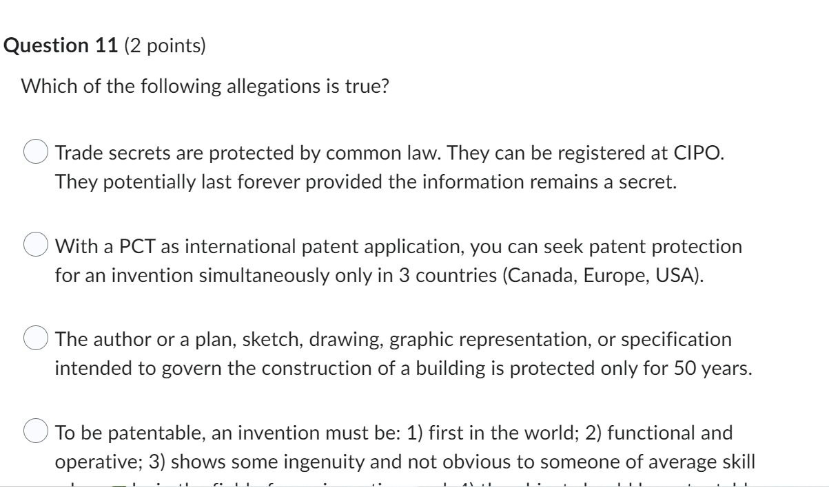 Solved Question 9 (2 points) Which allegation is true? The | Chegg.com