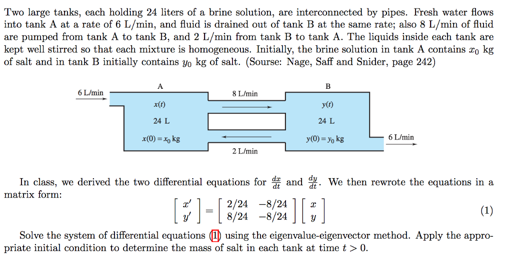 Solved Two large tanks, each holding 24 liters of a brine | Chegg.com
