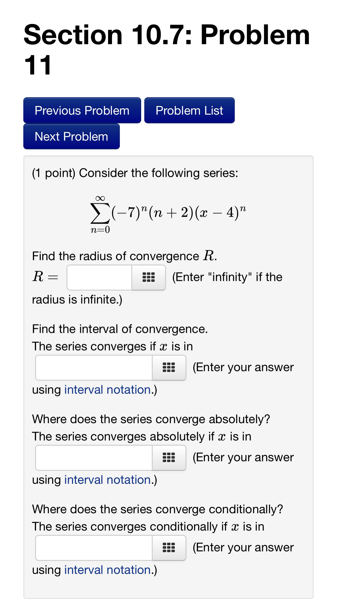 Solved Section 10.7: Problem 11 (1 point) Consider the | Chegg.com