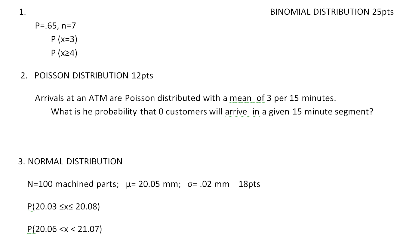Solved 1. BINOMIAL DISTRIBUTION 25pts P=.65,n=7P(x=3)P(x≥4) | Chegg.com
