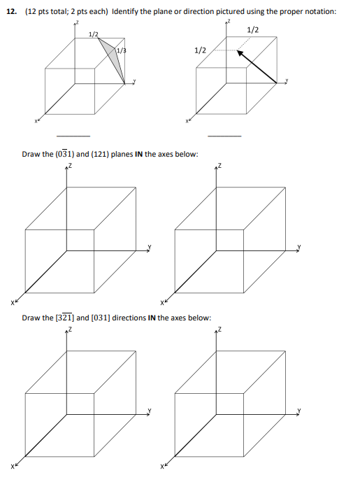 Solved 12. (12 pts total; 2 pts each) Identify the plane or | Chegg.com