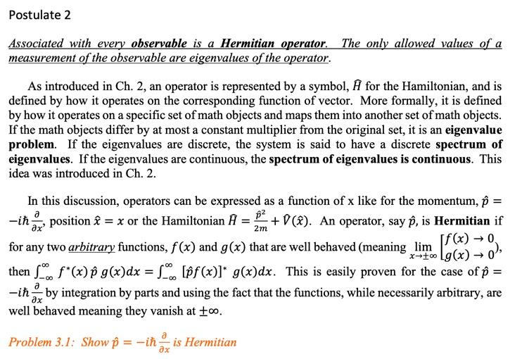 Solved Postulate 2 Associated with every observable is a | Chegg.com