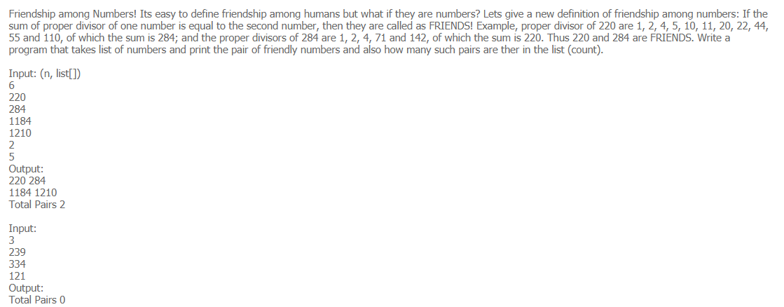 Solved Friendship among Numbers! Its easy to define | Chegg.com