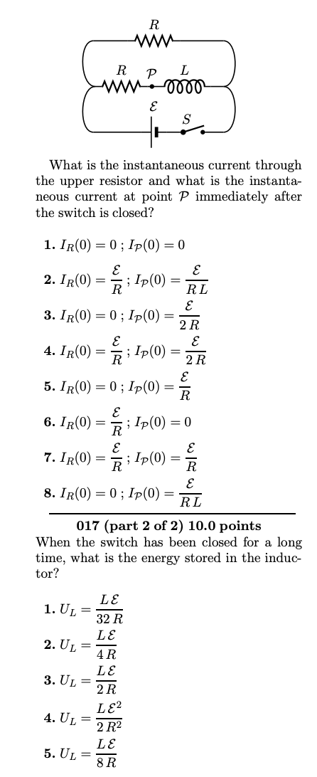 Solved R PL w '0000- What is the instantaneous current | Chegg.com