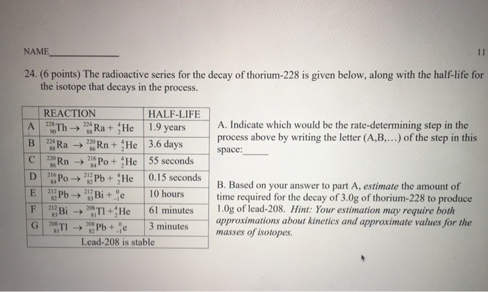 Solved NAME 24. (6 points) The radioactive series for the | Chegg.com