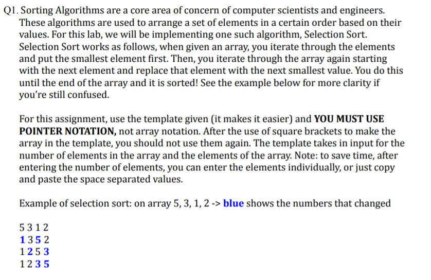 Solved Q1 Sorting Algorithms Are A Core Area Of Concern Of 3354