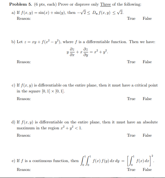 Solved Problem 5. (6 pts, each) Prove or disprove only Three | Chegg.com