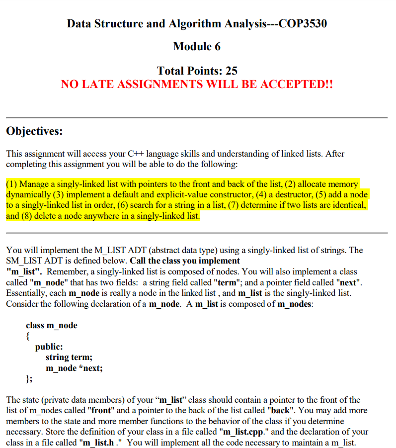 Solved Data Structure and Algorithm Analysis---COP3530 | Chegg.com