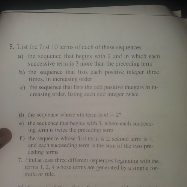 Solved 5. List the first 10 terms of each of these sequences | Chegg.com
