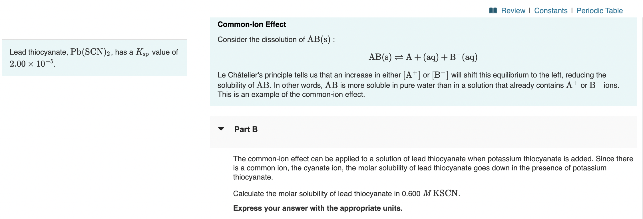 Solved Common-Ion Effect Consider the dissolution of AB(s) : | Chegg.com