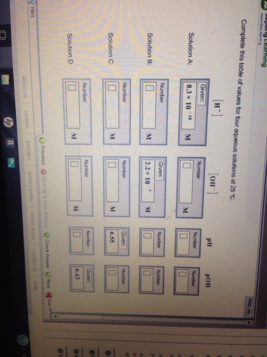 Solved Complete this table of values for four aqueous | Chegg.com