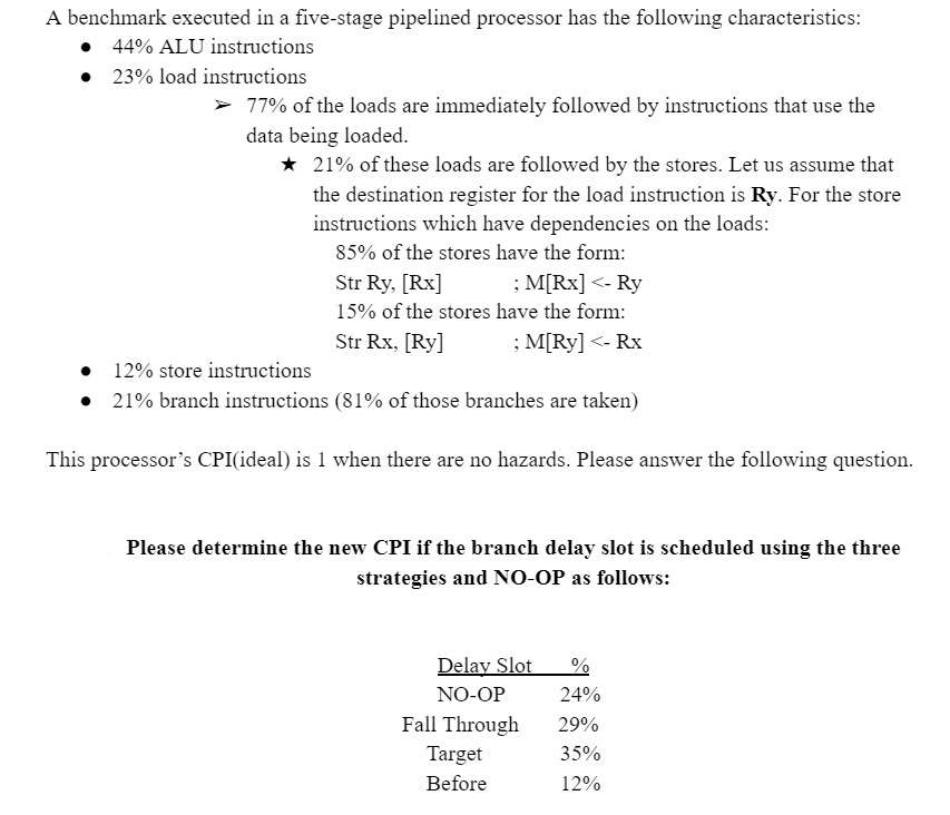 Solved A benchmark executed in a five-stage pipelined | Chegg.com