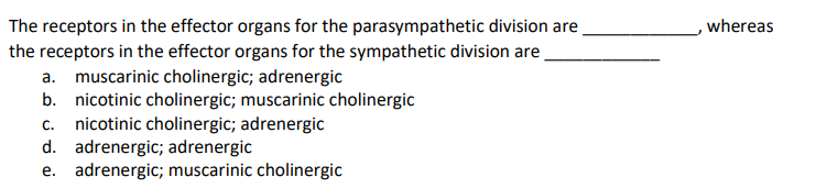 Solved The receptors in the effector organs for the | Chegg.com