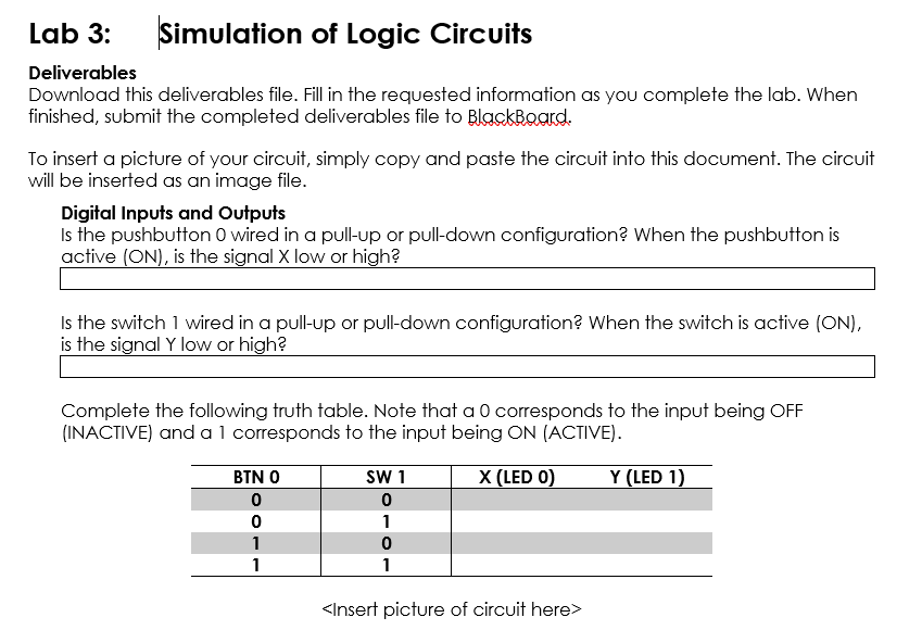 Solved Lab 3: Simulation of Logic Circuits Deliverables | Chegg.com
