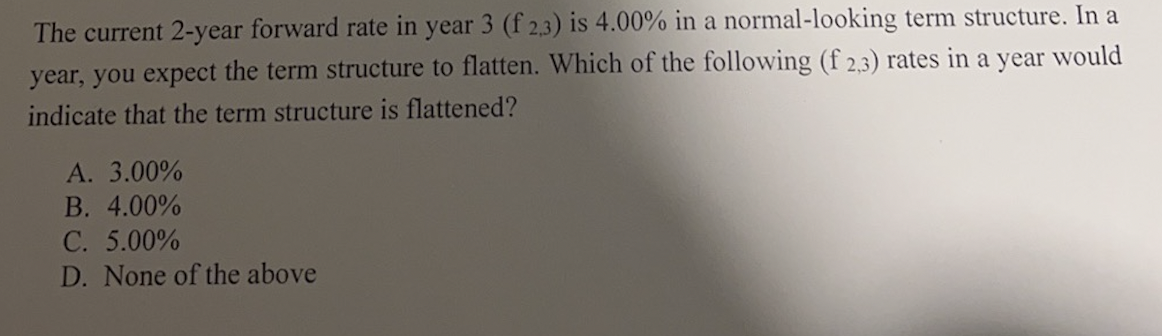 Solved The Current 2 Year Forward Rate In Year 3 F 2 3 Is