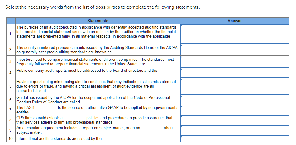 Solved Select the necessary words from the list of | Chegg.com