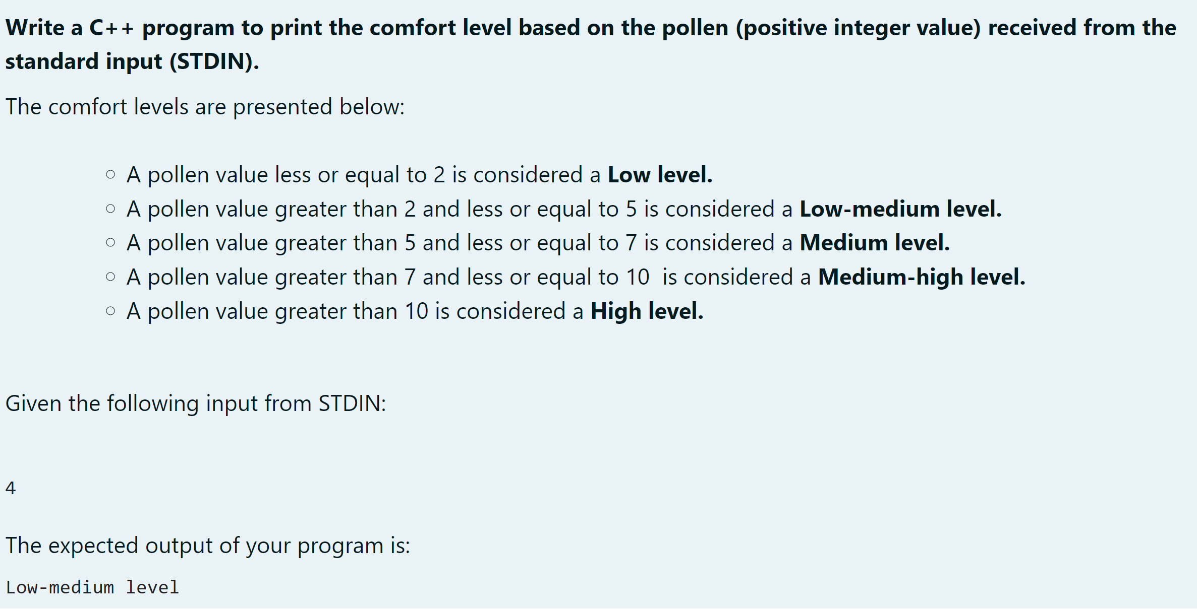 Solved Write a C++program to print the comfort level based | Chegg.com