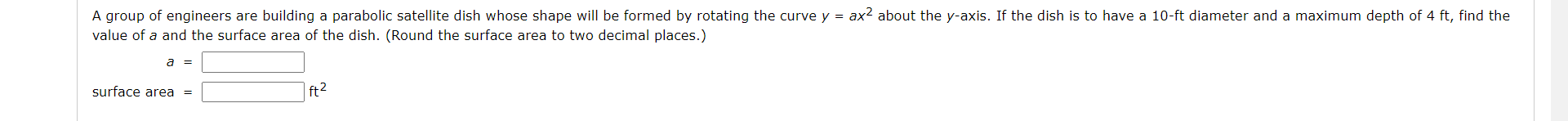 Solved value of a and the surface area of the dish. (Round | Chegg.com