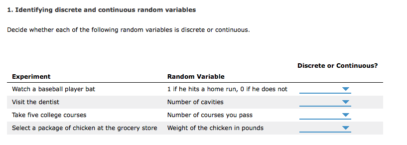 Solved 1. Identifying discrete and continuous random | Chegg.com