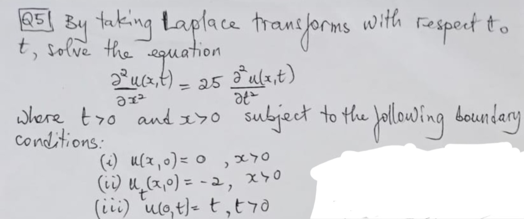 Solved Q5) By taking Laplace transforms with respect to t, | Chegg.com
