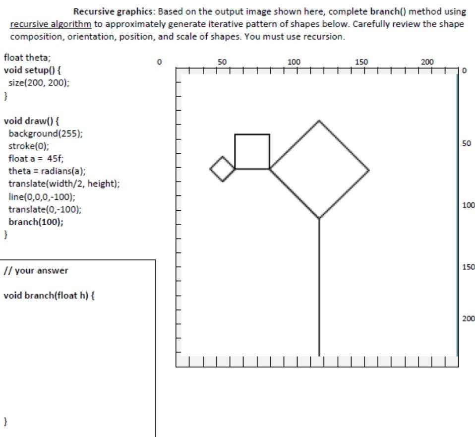 Solved Complete the void branch(float h) { }. (Language JAVA | Chegg.com