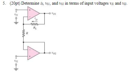 Solved 5. (20pt) Determine t0,v01, and v02 in terms of input | Chegg.com