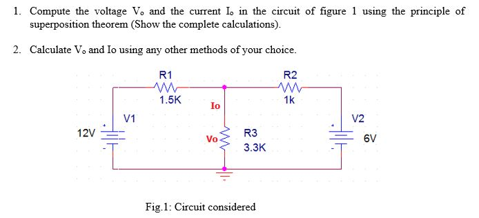 Solved 1. Compute the voltage Vo and the current Io in the | Chegg.com