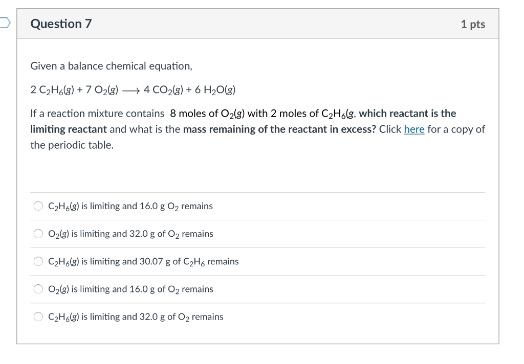 Solved Question 7 1 pts Given a balance chemical equation, 2 | Chegg.com