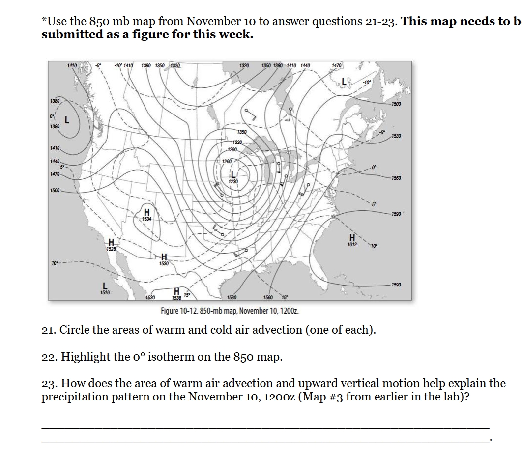 *Use the 850 ﻿mb map from November 10 ﻿to answer | Chegg.com