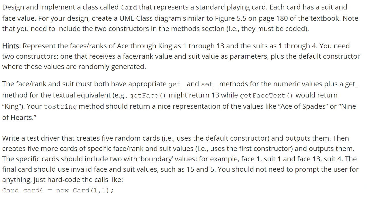 Solved Design and implement a class called Card that | Chegg.com