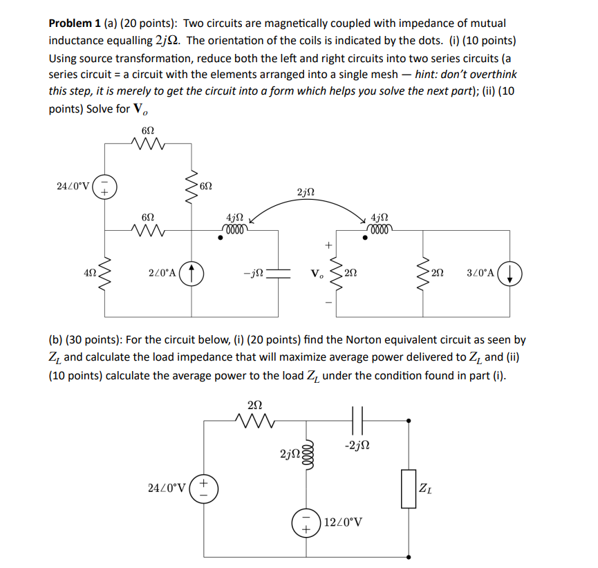Solved Problem 1 (a) (20 points): Two circuits are | Chegg.com