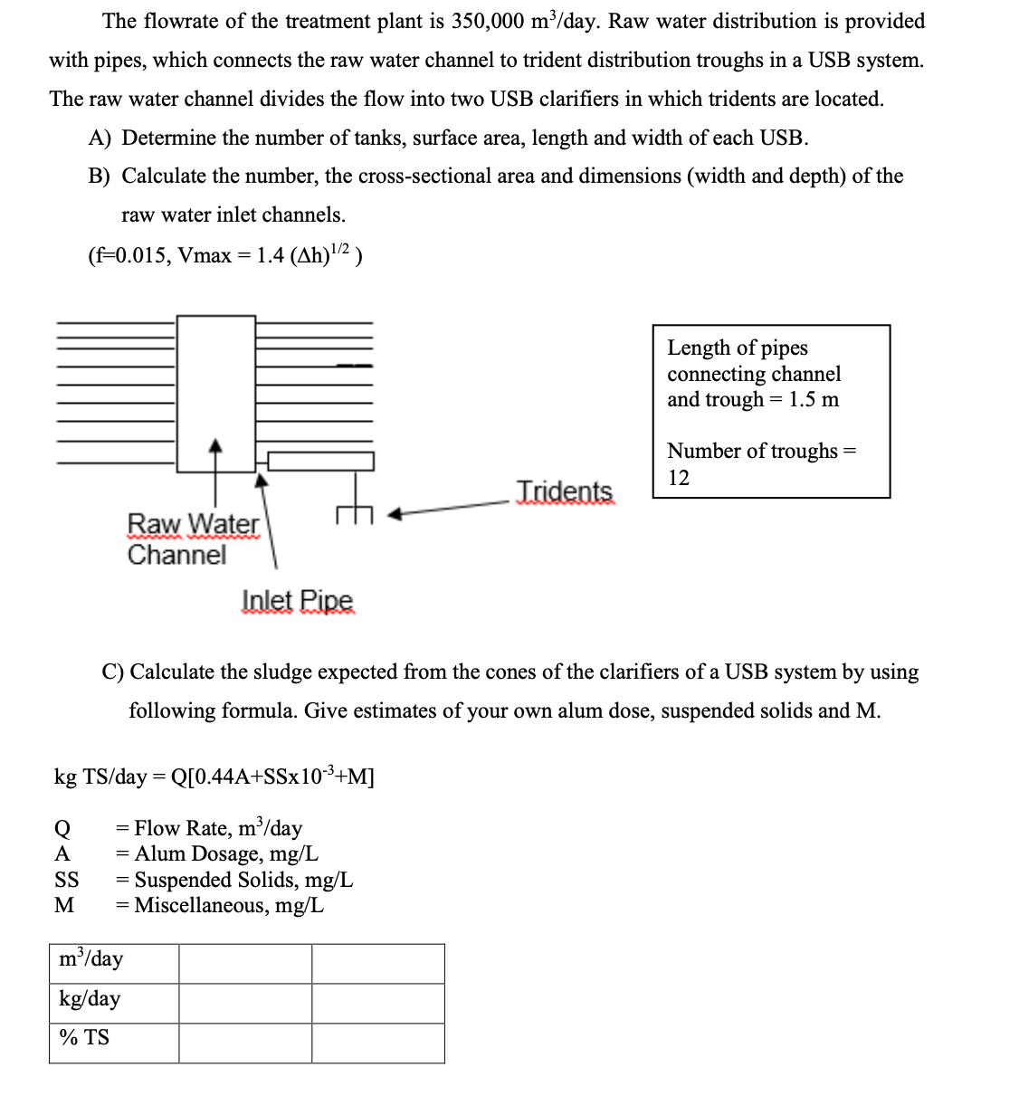 Solved The flowrate of the treatment plant is 350,000m3day. | Chegg.com