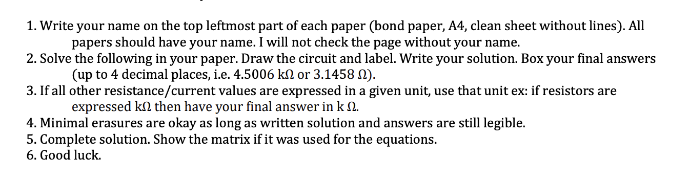Solved 1. Write your name on the top leftmost part of each | Chegg.com