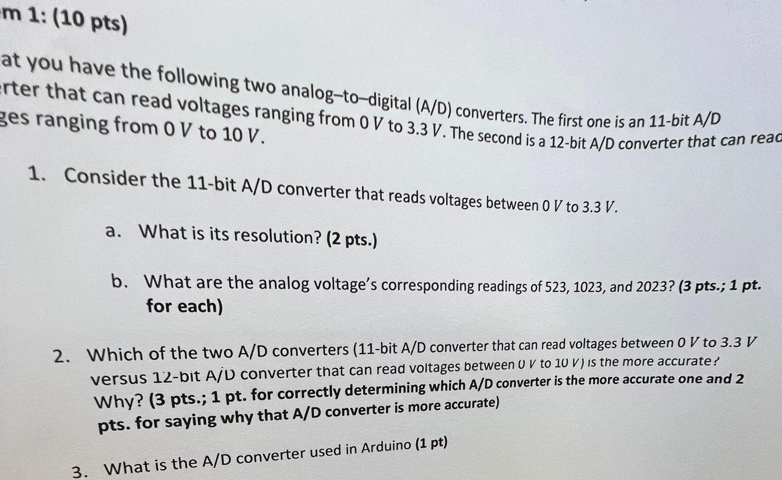 Solved tyou have the following two analog-to-digital (A/D) | Chegg.com