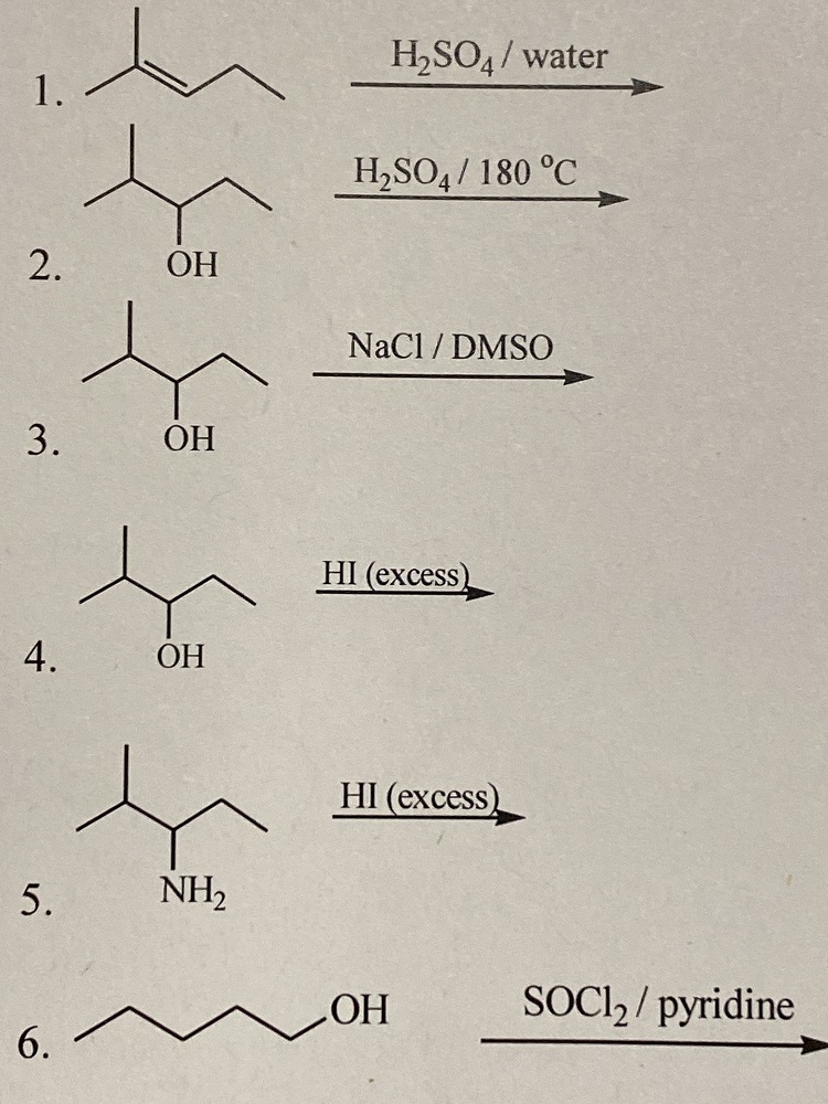 Solved 1. H2SO4/ water 2. H2SO4/180∘C 3. NaCl/DMSO 4. | Chegg.com