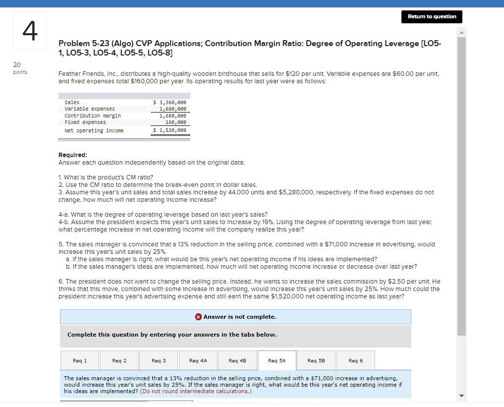 Solved Return to question 4 Problem 5-23 (Algo) CVP | Chegg.com