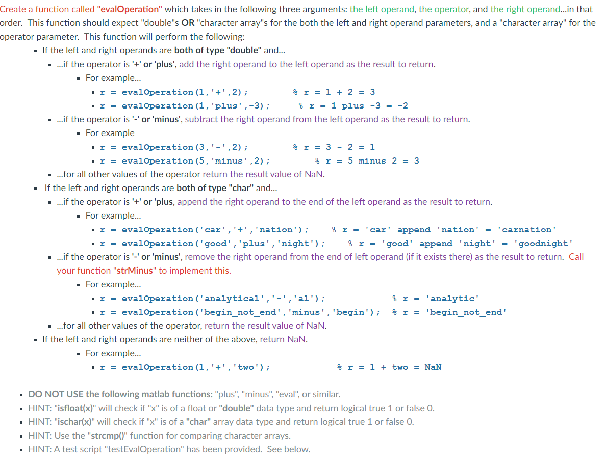 Solved Use matlab to program. DO NOT USE ISFLOAT or ISCHAR | Chegg.com